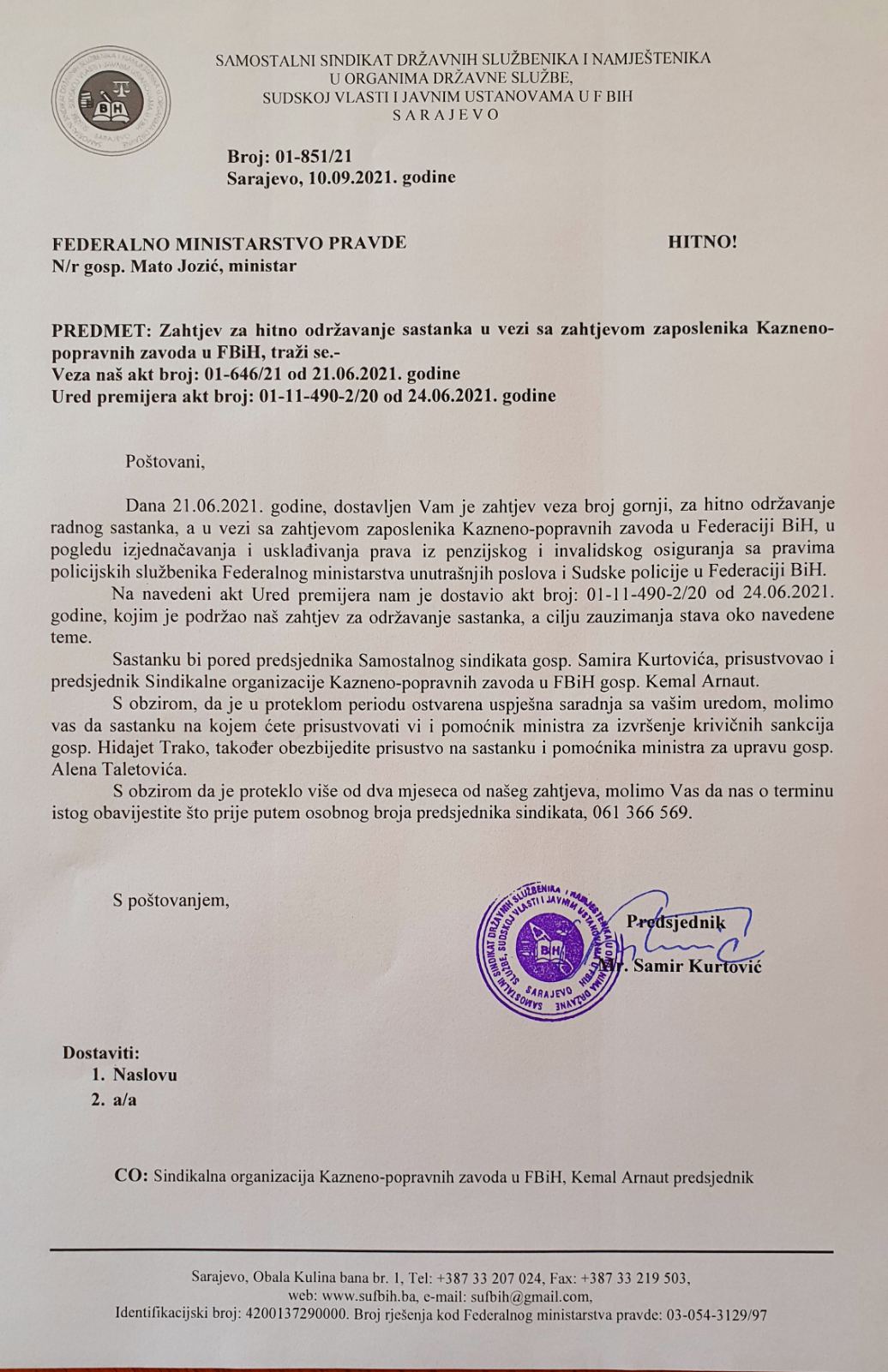 ODRŽAN SASTANAK SA POMOĆNIKOM MINISTRA FEDERALNOG MINISTARSTVA PRAVDE ...